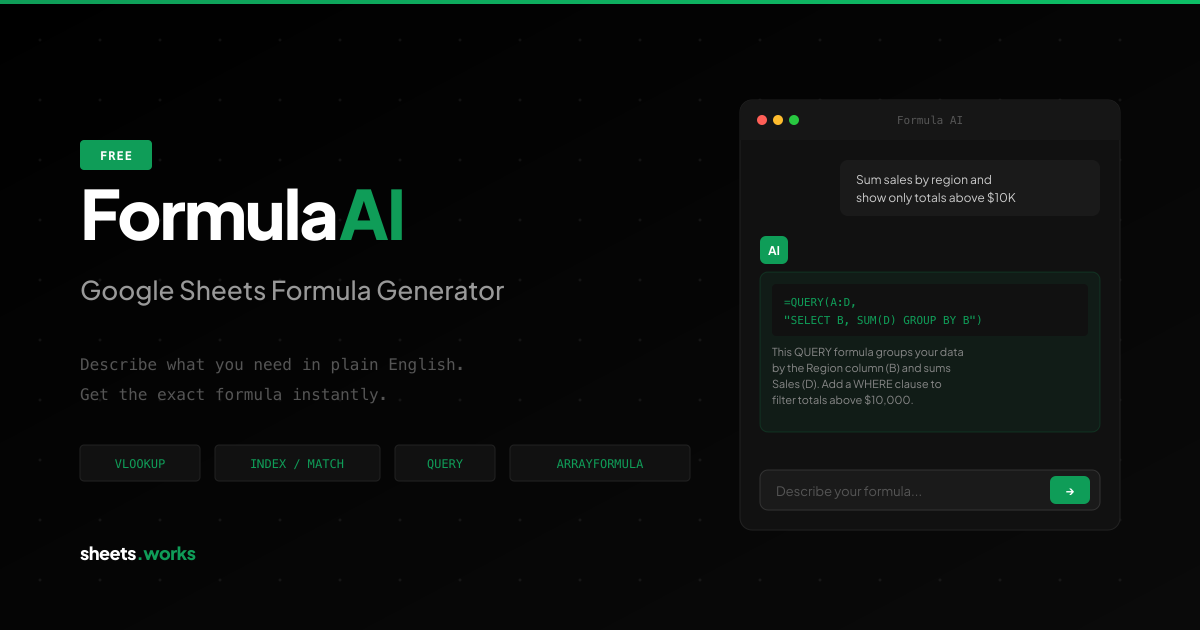 Google Sheets Formula Cheat Sheet | 50 Formulas | sheets.works